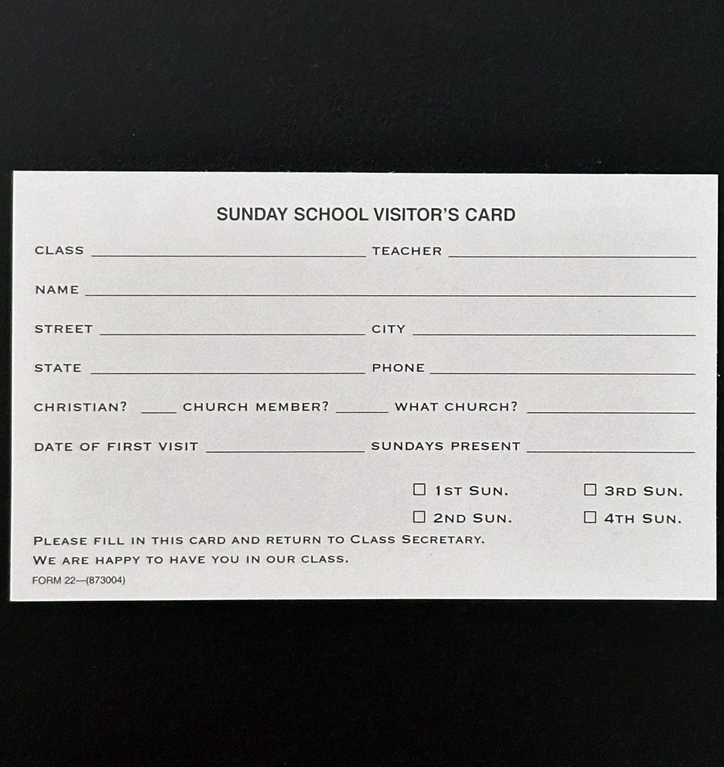 Sunday School Visitors Card - Pathway Bookstore